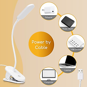 Aigostar Rechargeable Clip on Book Reading Light, Brightness Desk Lamp Touch LED Table Light with 3 Levels Dimmable,Built-in USB Cable,Long Lasting Portable Bed Bedside Clamp Light White