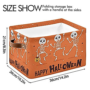 xigua Funny Halloween Skeleton Foldable Storage Basket for Shelves, Collapsible Waterproof Sturdy Fabric Storage Bin with Handles, Canvas Storage Cube for Organizing Shelf Nursery Home Closet 2PCS