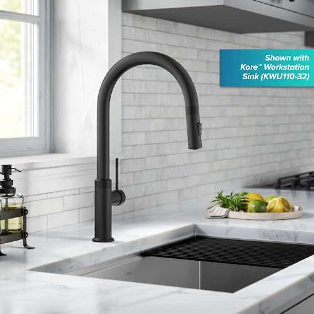 KRAUS Oletto Modern Industrial Pull-Down Single Handle Kitchen Faucet in Matte Black, KPF-2654MB