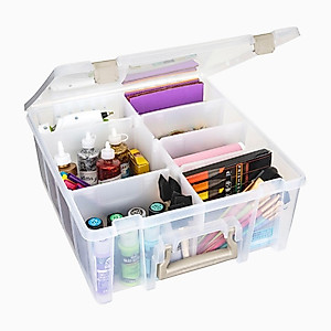 ArtBin 0365500 Super Satchel Double Deep, Portable Art & Craft Organizer with Handle, [1] Plastic Storage Case, Clear with Gold Accents, Clear & Gold