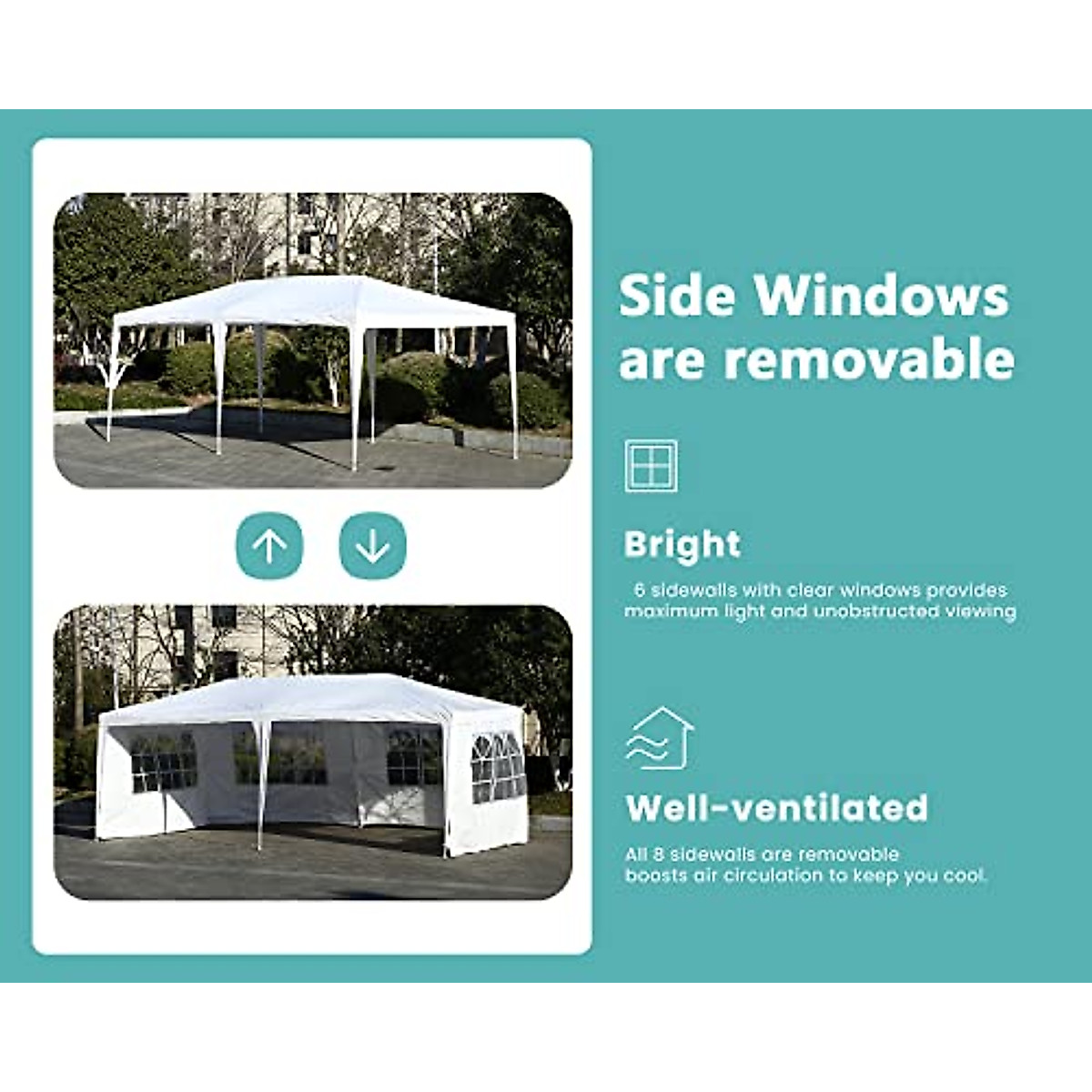 10x20 Outdoor Gazebo Wedding Party Tent Canopy Tent with 4 Removable Sidewalls,White