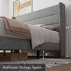 Feonase King Size Upholstered Platform Bed Frame with Wingback Headboard, Minimalist Mattress Foundation with Wooden Slats Support, Noise Free, No Box Spring Needed, Easy Assembly