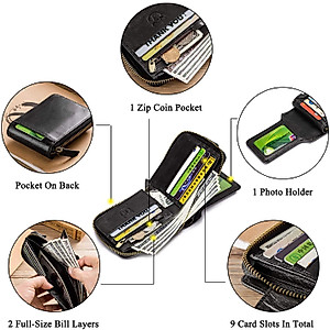 BAIGIO Genuine Leather Wallets for Men Multi Card Purse with Zipper Wallet Men RFID Blocking Coin Pocket (Black)