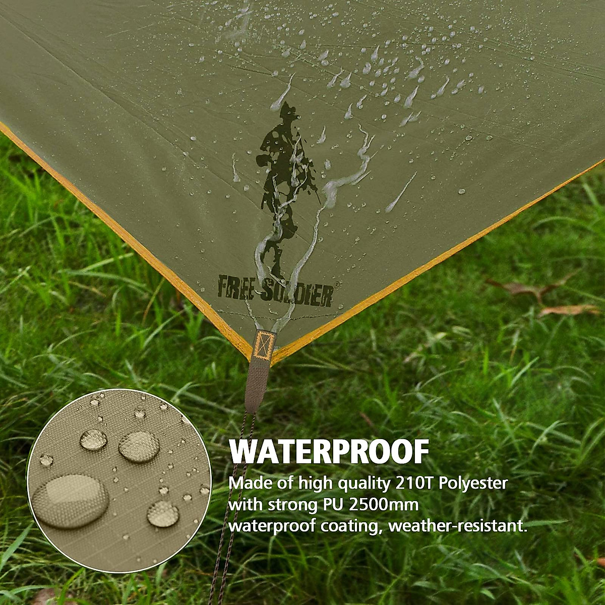 FREE SOLDIER Waterproof Portable Tarp Multifunctional Outdoor Camping Traveling Awning Backpacking Tarp Shelter Rain Tarp (Brown)
