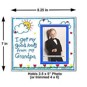 Picture Frame for Grandpa | "I Get My Good Looks from My Grandpa" | Classic Crayola Cute Picture Frame | Measures 8.25 x 7 in | Holds a 3.5 x 5 inch Photo | Easy to Mail