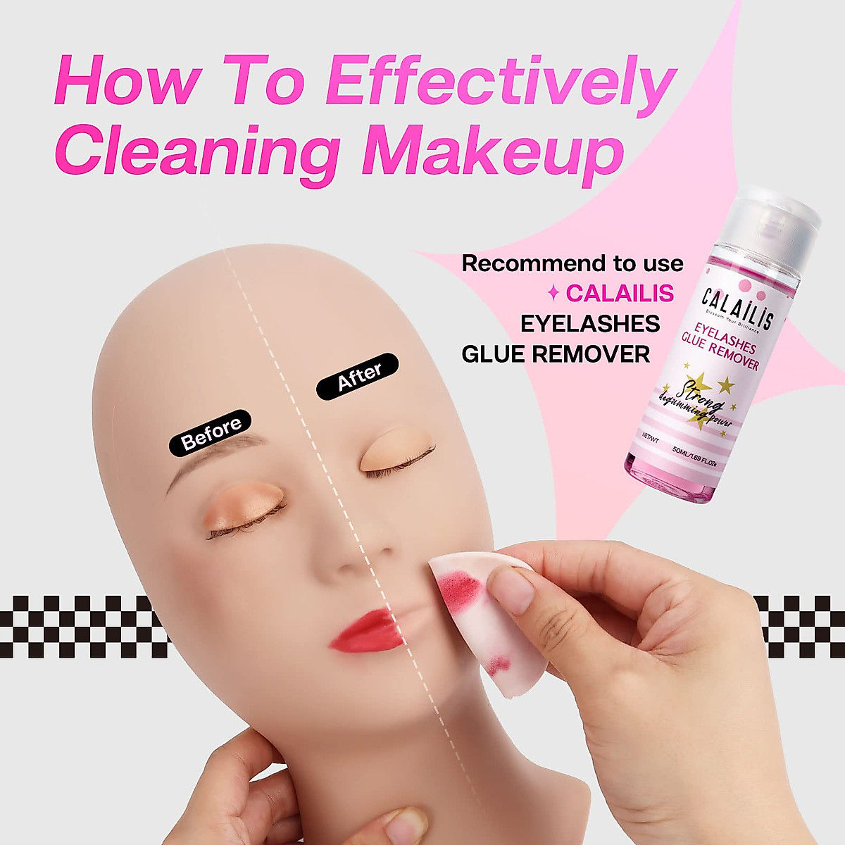 Lash Mannequin Head, CALAILIS Mannequin Head, Eyelash Extension Mannequin Head, Doll Head for Lash Extensions, Eyelash Mannequin Head with 4 Pairs Removable Eyelids (Skin Colour)