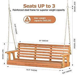 Panana Acacia Wood Porch Swing 2-Seater Outdoor Wooden Swing Bench with Hanging Chains for Garden Backyard Deck Patio