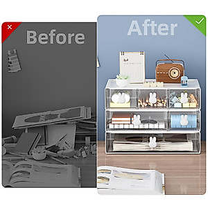 Marbrasse Desk Organizer with 6 Drawers, 3 Tier Stackable Storage Drawers Plastic Makeup Storage, Office Organizers and Storage, Desk Storage Box for Office, School, Home