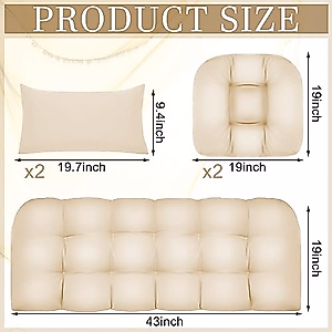 Maitys 5 Pieces Waterproof Wicker Chair Cushions Outdoor Couch Cushion Set Group Loveseat Lumbar Pillows for Patio Backyard Porch Garden Furniture(Beige)