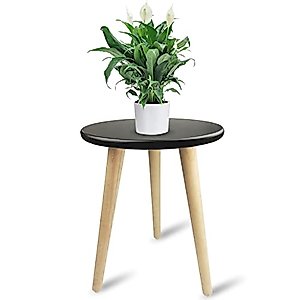 Tuohours 14IN Tall Plant Stand Holder for Indoor Planters, Mid Century Small Round Wood Table for Living Room Corner Floor