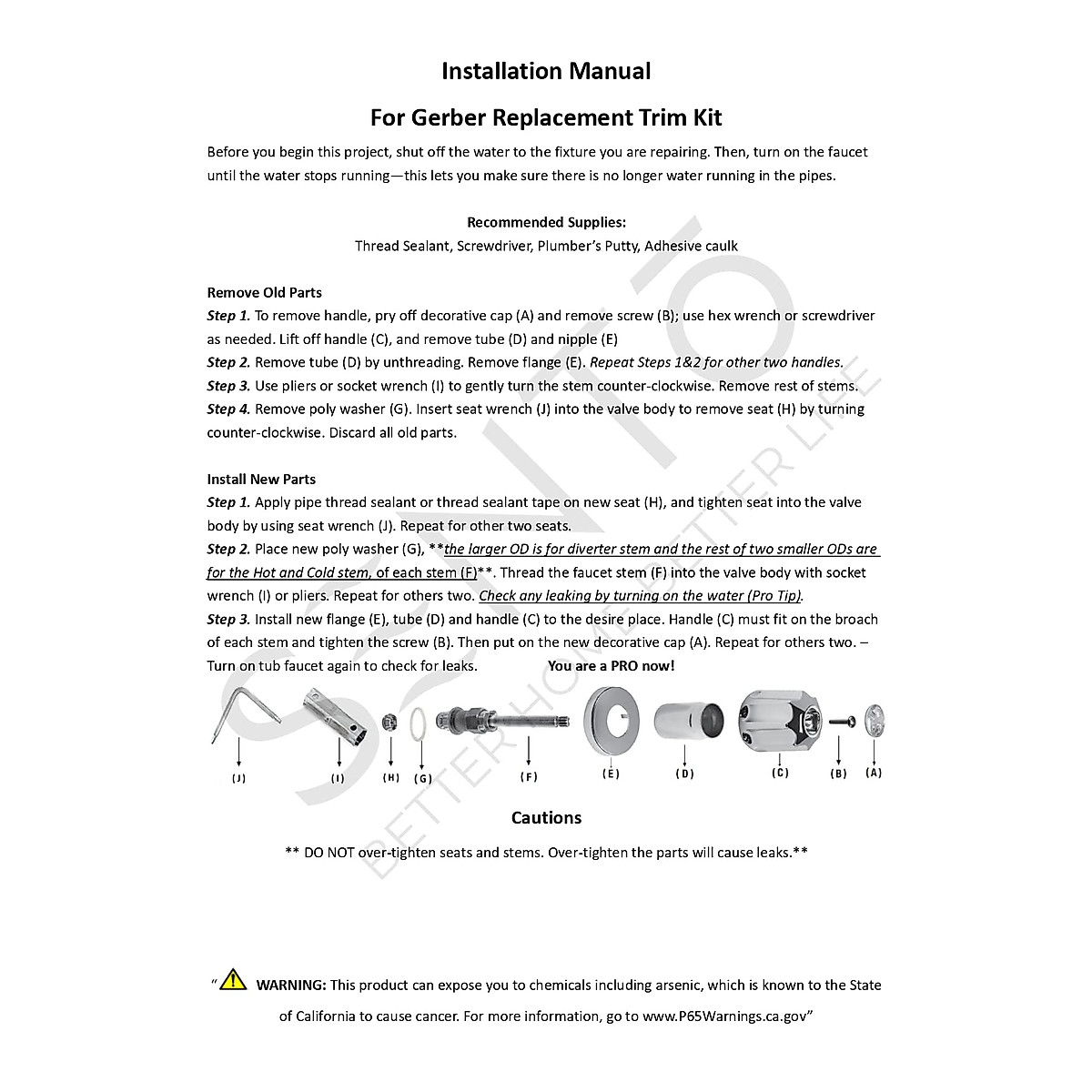 SENTO Bathtub and Shower 3 Handle Tub Trim Set For Gerber Faucets Bathtub Shower, Easy Installation, Heavy Duty Metal, Matte Black