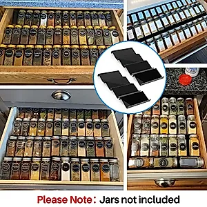 Spice Drawer Organizer, Black Acrylic 4 Tier 2 Set Expandable From 9" to 18" Seasoning Jars Drawers Insert, Kitchen Spice Rack Tray for Drawer/Countertop(Jars not included)