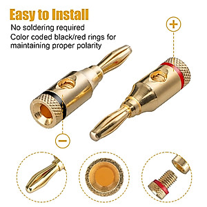 SUNJOYCO 12 Pairs 24K Gold Plated Speaker Banana Plugs for Speaker Wire, Home Theater, Wall Plates