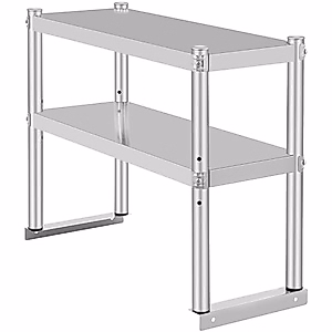 VEVOR Double Overshelf, Double Tier Stainless Steel Overshelf, 30 in. L x 12 in. W Double Deck Overshelf, Height Adjustable Overshelf for Prep & Work Table in Kitchen, Restaurant