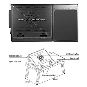 Moclever Laptop Table for Bed-Multi-Functional Laptop Bed Table Tray with Internal Cooling Fan & 2 Independent Laptop Stands-Foldable & 3 Different Height Laptop Desk-LED Lamp-4 Port USB