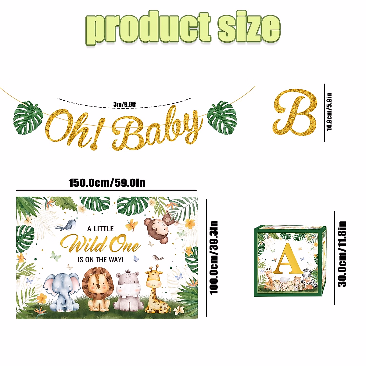 106PCS Safari Baby Shower Decorations, Safari Baby Shower Balloons Arch,Oh Baby Banner, Safari Backdrop, Safari Baby Boxes for Safari Theme Baby Shower Decorations