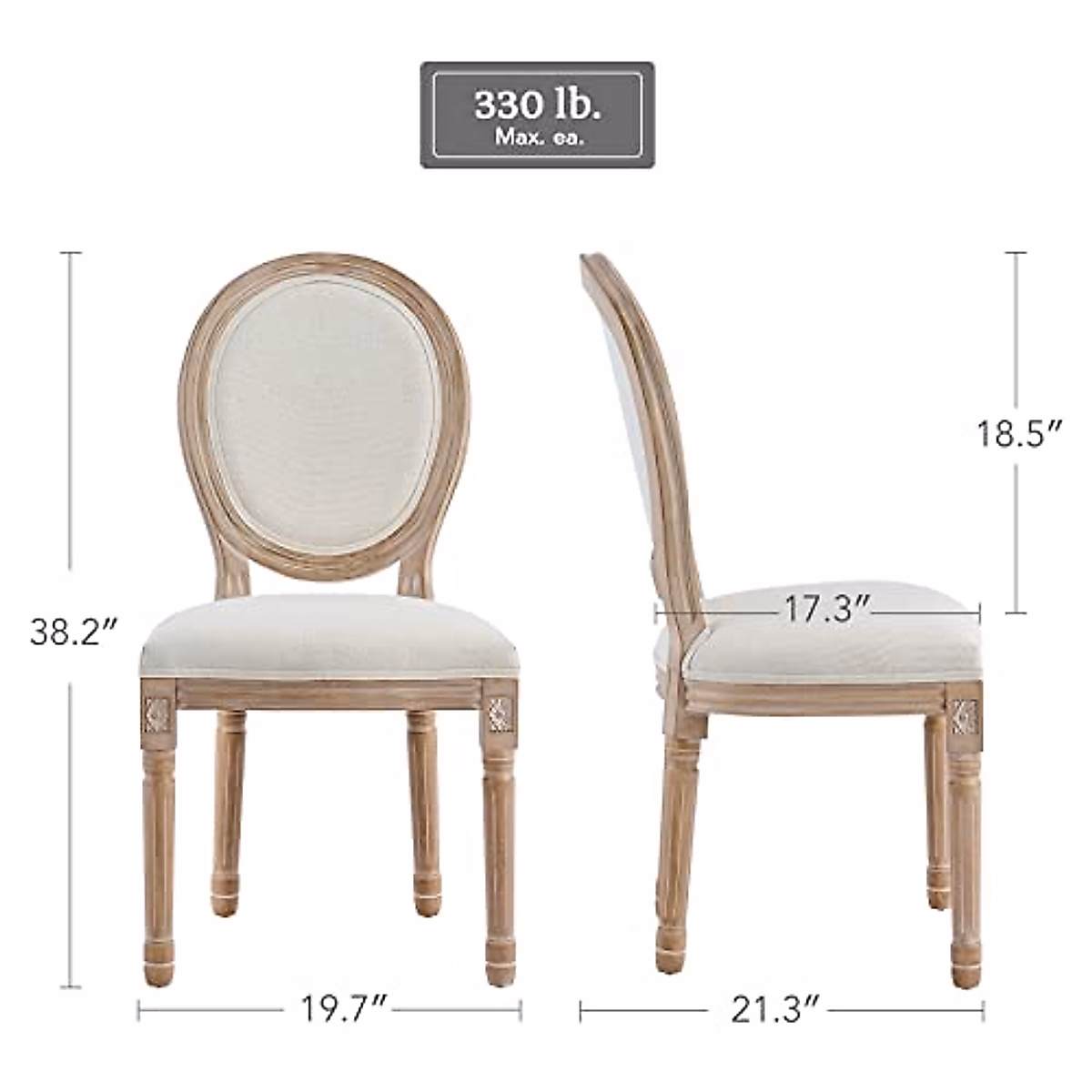 VONLUCE Vintage French Accent Chairs Set of 2, Upholstered Fabric Farmhouse Dining Chairs for Living Room Bedroom Kitchen, 2pc Vanity Chairs with Round Backs and Rubberwood Legs