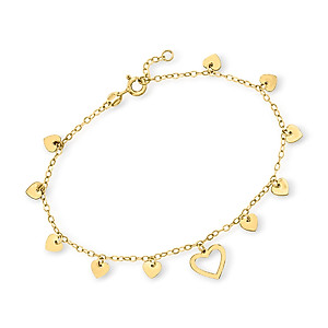 RS Pure by Ross-Simons Italian 14kt Yellow Gold Heart Station Bracelet. 6.5 inches