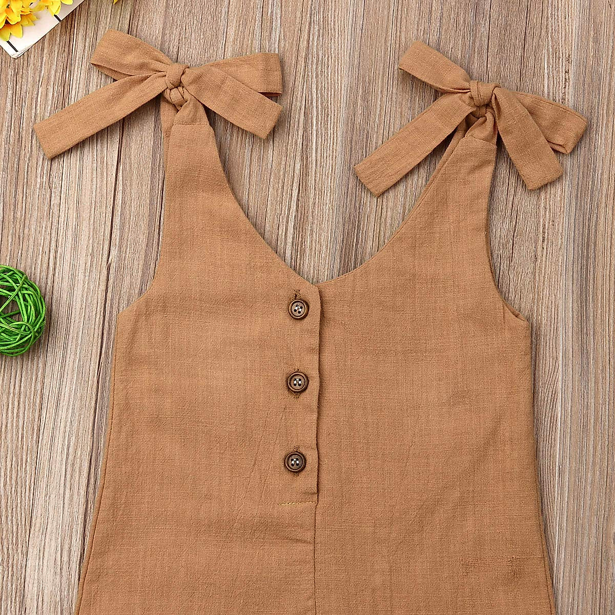 GOOCHEER Toddler Kids Baby Girl Summer Clothes Solid Strap Romper Bodysuit Jumpsuit Playsuit Overalls Outfit (Brown, 18-24 Months)