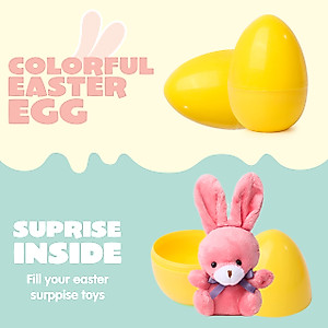 JOYIN 24 Pcs Filled Easter Eggs, Bright Colorful Easter Eggs Prefilled with Variety Plush Bunnies for Kids Toddlers Egg Hunt, Easter Basket Stuffers and Party Favors