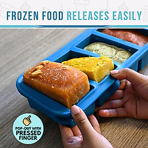 Sandunes 1 Cup Silicone Freezer Molds - Soup Cubes Perfect for Freezing Soup, Sauce, Rice, Leftovers and More - Silicone Freezer Trays with Lids for Meal Prep - Blue - 2-Pack