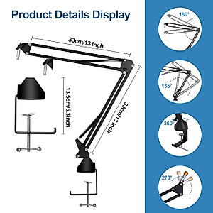 OUKMIC Microphone Arm Stand, Mic Scissor Arm Adjustable Suspension Boom with Mic Clip and 5 Velcro Cable Ties, Heavy Duty Stand for Blue Yeti Nano Snowball Ice, Recording Gaming Streaming Karaoke