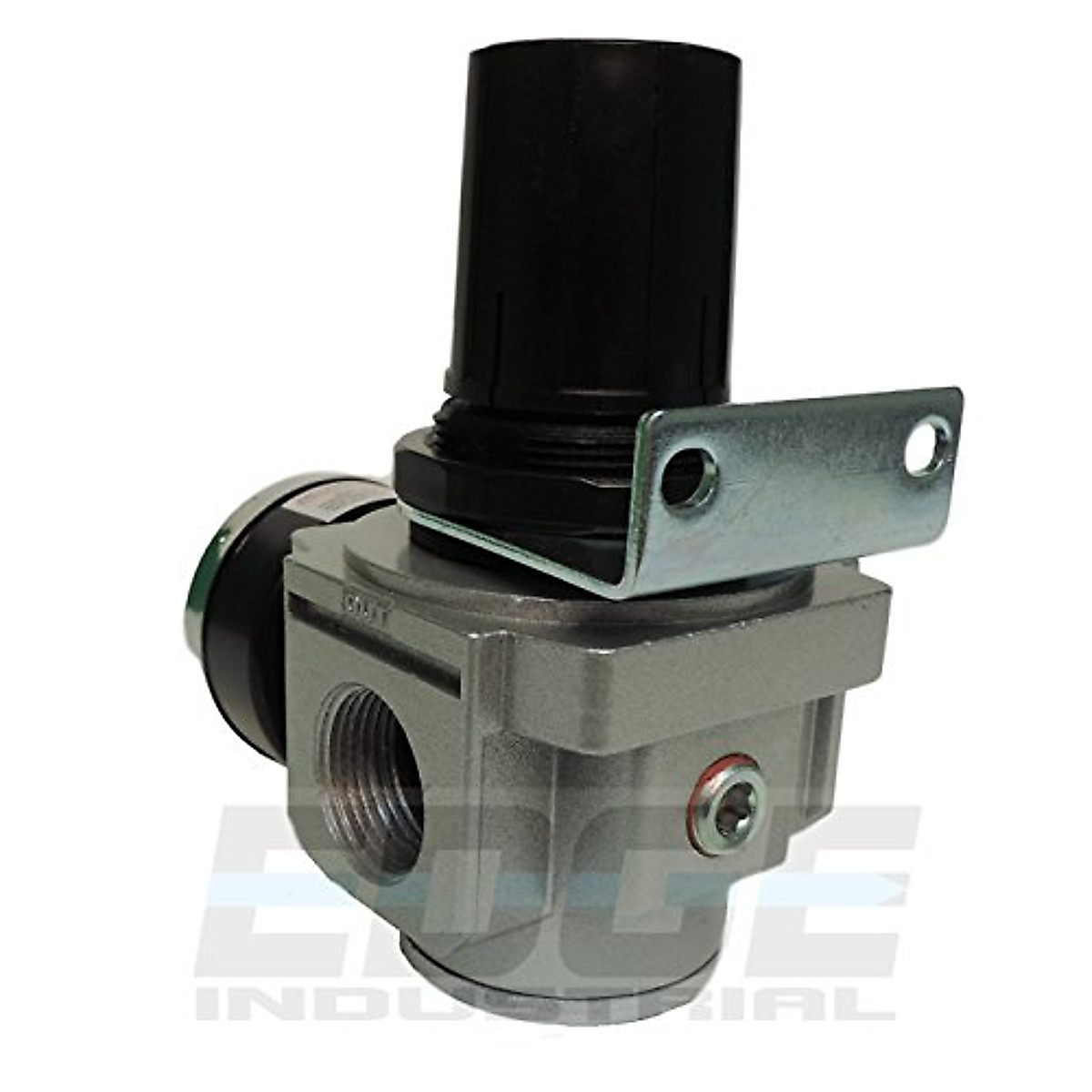 HEAVY DUTY IN-LINE COMPRESSED AIR PRESSURE REGULATOR FOR AIR COMPRESSOR, 7 TO 215 PSI ADJUSTABLE, HIGH FLOW RATE, WALL BRACKET AND GAUGE INCLUDED (3/4" NPT, 140 CFM)