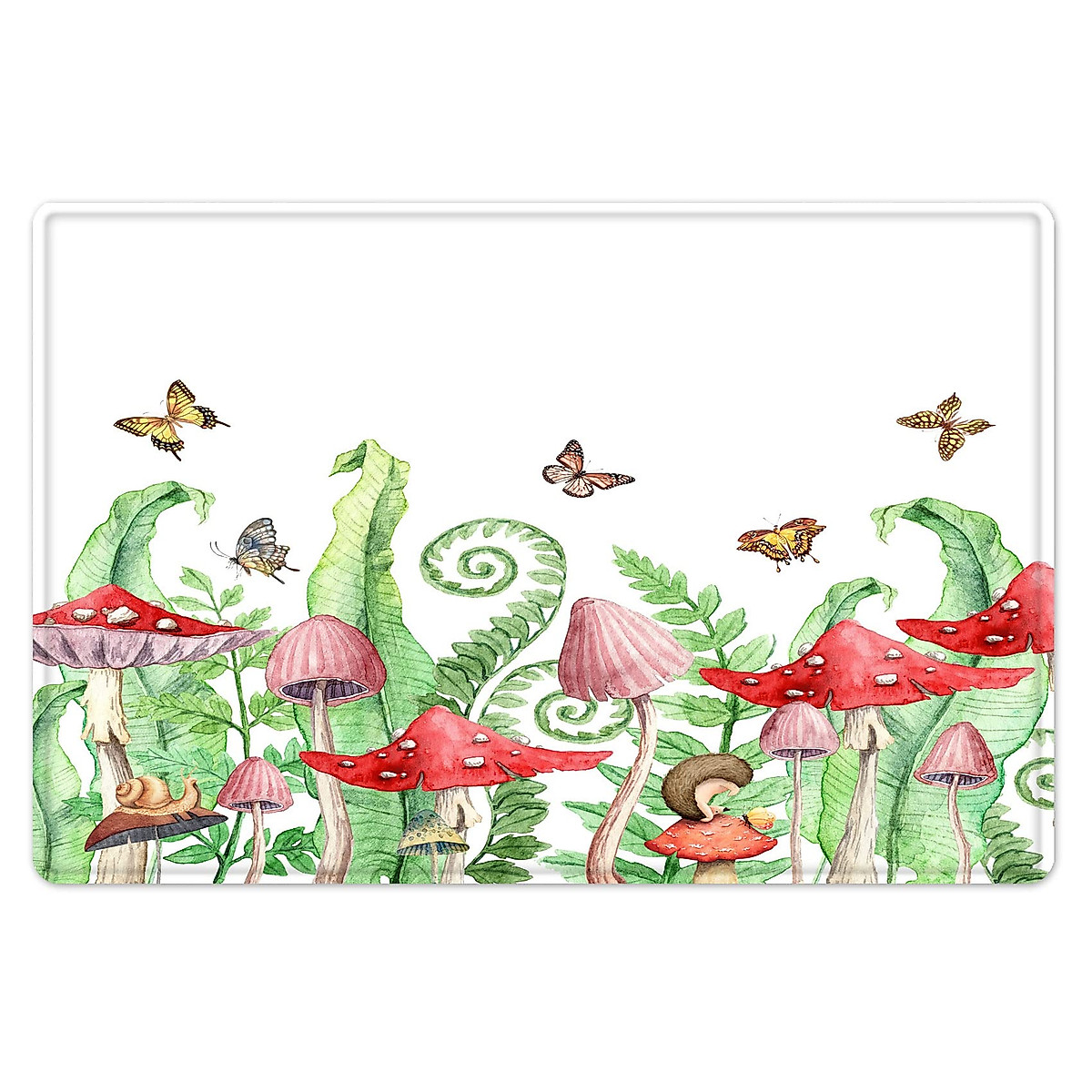 LB Red Mushroom Bathroom Rug Butterfly in Green Plant Non Slip Bath Mat Cute Hedgehog and Snail Aesthetic Doormat Memory Foam Super Absorbent Floor Mats,24x16 Inch