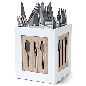 handrong Silverware Caddy Wooden Utensil Cutlery Flatware Caddy Utensils Holder Flatware Cutlery Storage Organizer Holds Spoons Forks Knifes for Kitchen
