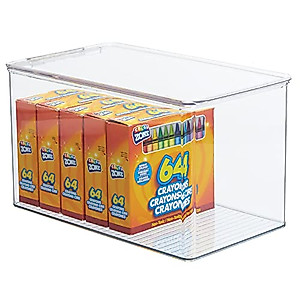 mDesign Stackable Plastic Craft Room Storage Container Box with Hinge Lid - Compact Organizer Holder Bin for Sewing Thread, Beads, Ribbon, Glitter, Clay - Lumiere Collection - 6 Pack - Clear