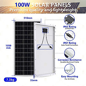 SUNTHYSIS 12 Volt Solar Panel, 100W Monocrystalline Solar Panel, 22% High Efficiency Monocrystalline PV Module Power Charger for RV Marine Rooftop Farm Battery