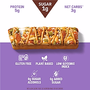 Munk Pack Nut & Seed Bar Caramel Sea Salt | 1g Sugar, Low Carb & Keto, 5g Protein | Gluten Free, Plant Based, Zero Added Sugar | Sweet & Salty Breakfast & Snack Bars | 12 Count