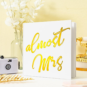 Calculs Almost Mrs Wedding Shower Guest Book Bachelorette Party Picture Book Polaroid 8.5” Square Bridal Blank Pages Guestbook White Cover Gold Gilding
