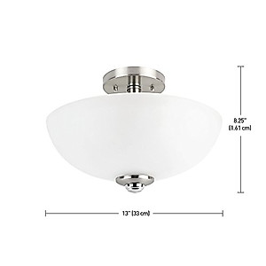 Globe Electric 63357 2-Light Semi-Flush Mount Ceiling Light, Brushed Nickel, Chrome Accents, Frosted Glass Shade, Light Fixtures Ceiling Mount, Bedroom Lights for Ceiling, Dining Light Fixture