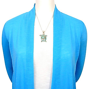 Turtle Pendant Necklace 925 Sterling Silver Genuine Turquoise (20", Turquoise)