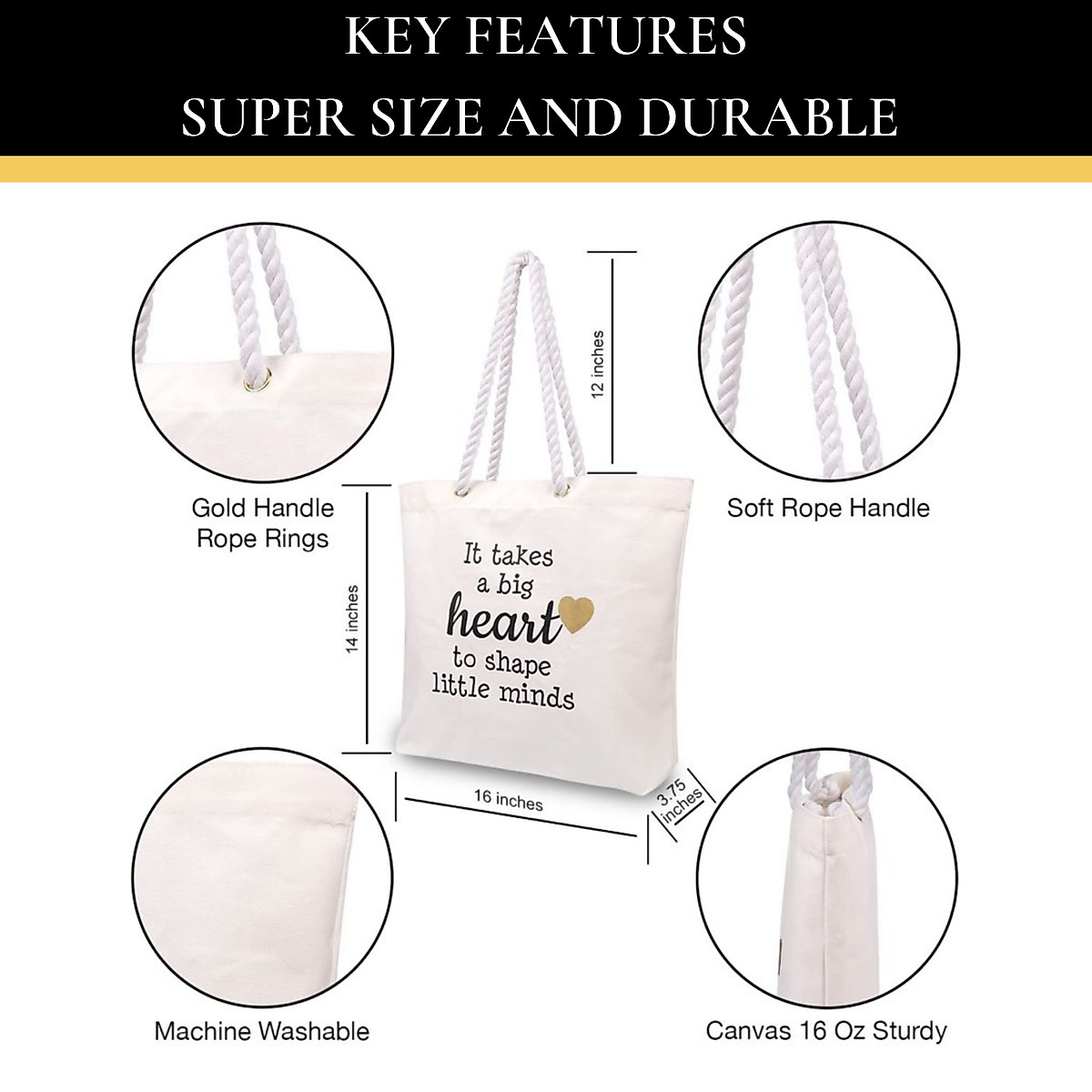 MARKHA Teacher Appreciation Gifts - Best Teacher Gifts for Women, Cool Gifts for Teachers Women - Sturdy, Durable and Washable Teachers Tote with Soft Rope Handle