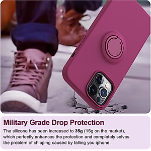 CHEZEAL Compatible with iPhone 14 Pro Max Case 6.7inch,[Bulit-in 360° Rotatable Ring Stand][Anti-Scratch Soft Microfiber Lining] Liquid Silicone Shockproof Phone Case for iPhone 14 Pro Max - Wine Red