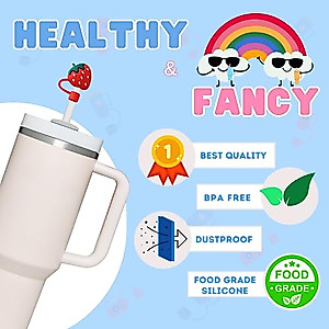 MELASEMA Straw Cover, 4 PCS Stanley Straw Cover, Stanley Cup Accessories, 0.4in/10mm Compatible with Stanley 30&40oz Tumbler Cups Straws, Reusable Silicone Straws Tip Toppers (Mixed Shape 4Pcs)