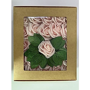 Mocoosy 50pcs Artificial Rose Flowers, Pink Roses Blush Real Touch Foam Fake Rose Bulk with Stem for Wedding Bouquets Centerpieces Wedding Shower Party Home DIY Decoration