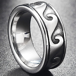 Jude Jewelers 8mm Stainless Steel Retro Vintage Ocean Sea Wave Tide Style Wedding Band Ring (Silver, 10)