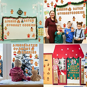Haooryx 70Pcs Winter Christmas Mini Gingerbread Bulletin Board Classroom Decoration, Gingerbread Man Paper Cut-Outs Blackboard Border Decor for Christmas Party Home School Classroom Window Wall Decor