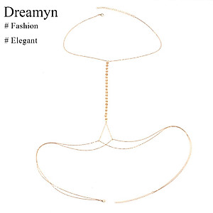 Dreamyn Boho Sexy Body Chain Silver Sequins Belt Bikini Chains Summer Crystal Bra Waist Body Jewelry for Women and Girls (Gold)