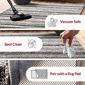 nuLOOM Drey Striped Shag Area Rug - 6x9 Shag Area Rug Casual Gray Multi/Brown Rugs for Living Room Bedroom Dining Room Nursery