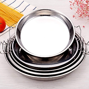 Hemoton 4pcs Stainless Steel Everyday Pan Cold Noodle Plate Chef Stir Fry Pan Steamer Pot Saucepot Casserole Pot Tray Dish with Handles for Home Kitchen Food Serving