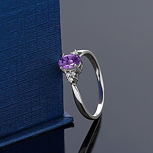 Gem Stone King 14K White Gold Purple Amethyst and Diamond Engagement Ring For Women (0.41 Cttw, Gemstone Birthstone, Available In Size 5, 6, 7, 8, 9)