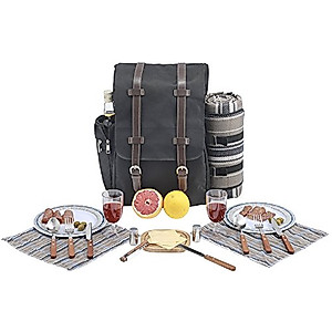 Picnic Backpack for 2 | Picnic Basket | Stylish All-in-One Portable Picnic Bag with Complete Cutlery Set, Stainless Steel S/P Shakers | Picnic Blanket Waterproof Extra Large| Cooler Bag for Camping