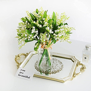 Tinsow 18 Pcs Artificial Lily of The Valley Faux Flowers of May White Orchid Wedding Holding Flowers Bouquet Home Garden Wedding Party (18)