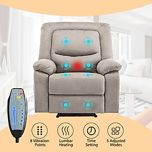 Consofa Electric Power Recliner Chair with Massage and Heat, Electric Recliner Chairs for Seniors, Electric Power Recliner Chair with USB Port, 2 Side Pockets, Microfiber Fabirc (Camel)