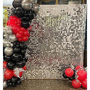 Shimmer Wall Backdrop Panels 24Pcs Square Silver Sequin Shimmer Backdrop Decor for Wedding, Anniversary, Birthday Party Decoration.