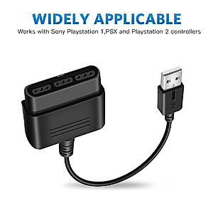 Xahpower 2 Pack PS2 Controller to USB Adapter Converter Cable, Compatible with Sony PS1/PS2 Controller Gamepad to PS3/PC Controller